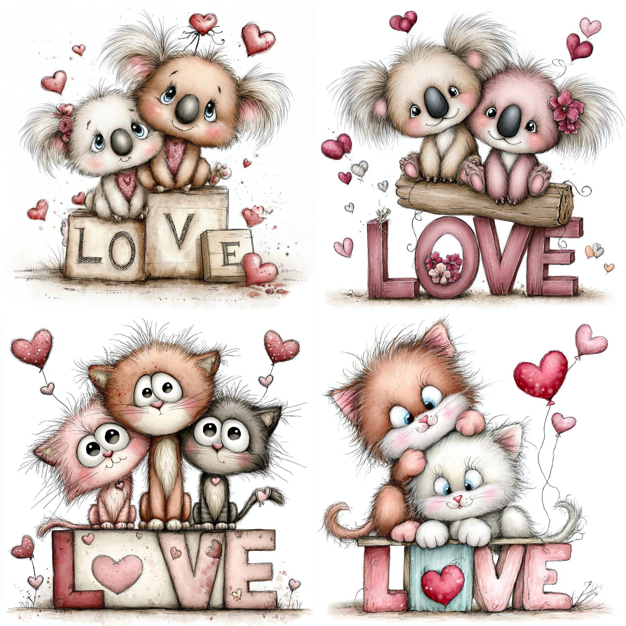 18 Cute Love Animals Clipart Bundle JPG, Kawaii Baby Animals on LOVE ...