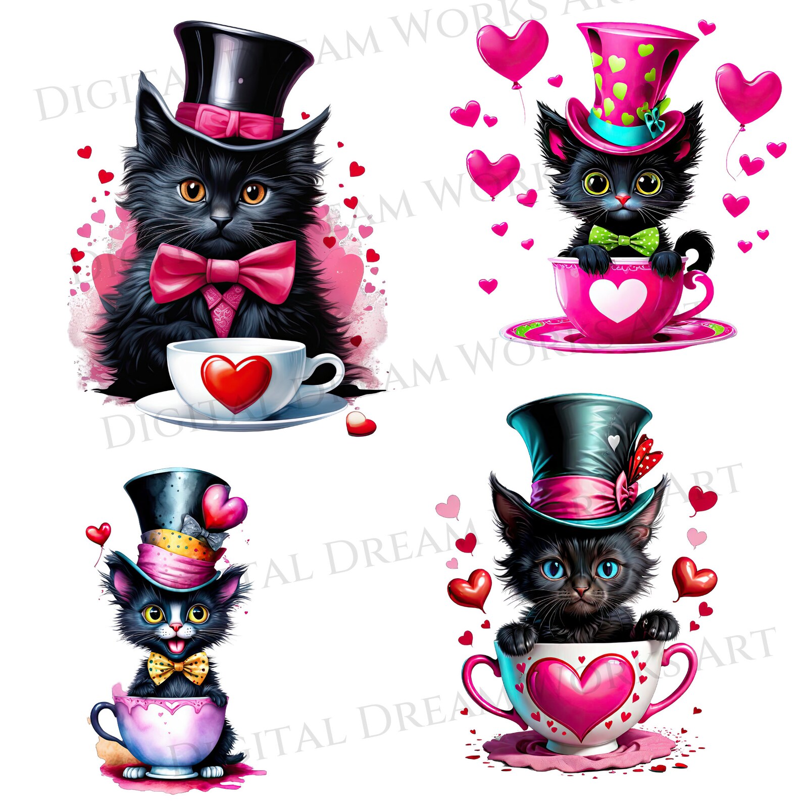Valentine Teacup Kitten Clipart Bundle, Sublimation Valentines Day ...