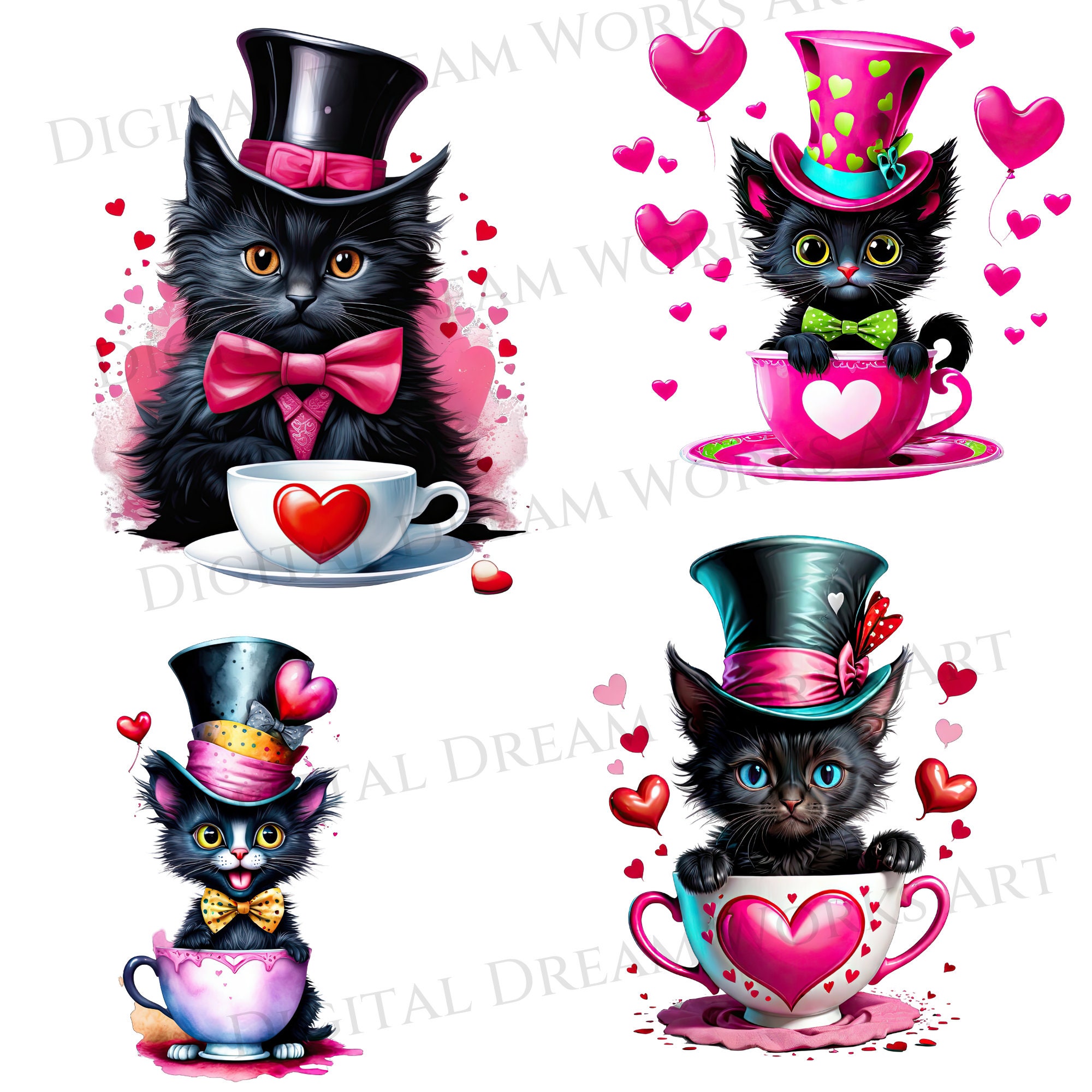 Valentine Teacup Kitten Clipart Bundle, Sublimation Valentines Day ...