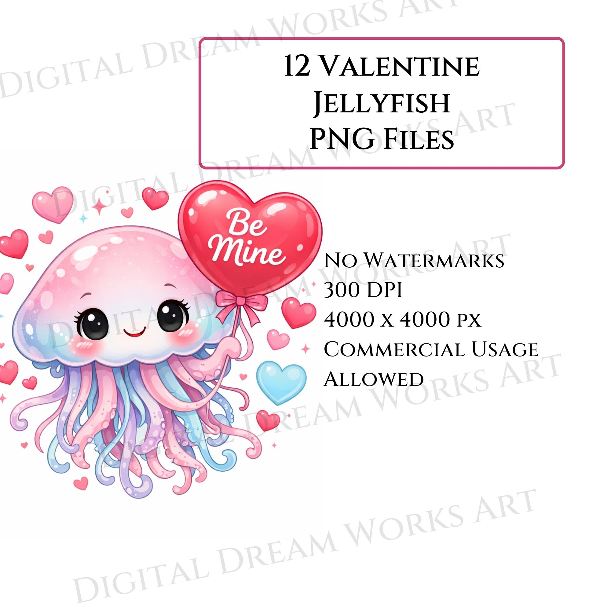 Valentine Jellyfish Clipart Bundle, Cute Pastel Sea Animal Valentines ...