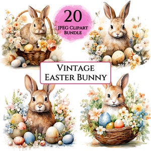 Vintage Watercolor Easter Bunny Clipart Bundle, Printable Easter Eggs ...