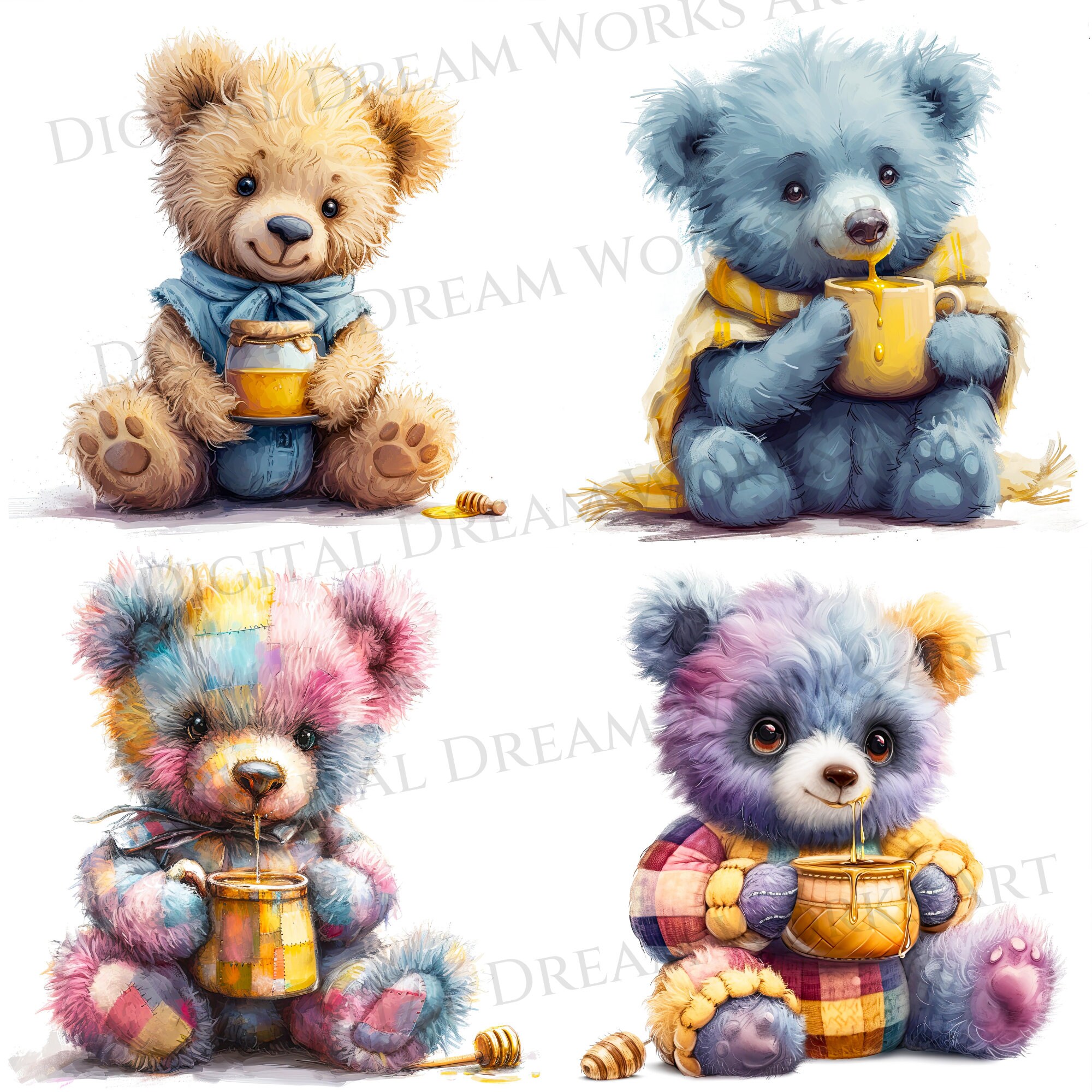 Teddy Bear Clipart Bundle, Printable Honey Pot Teddy Bear Clipart ...