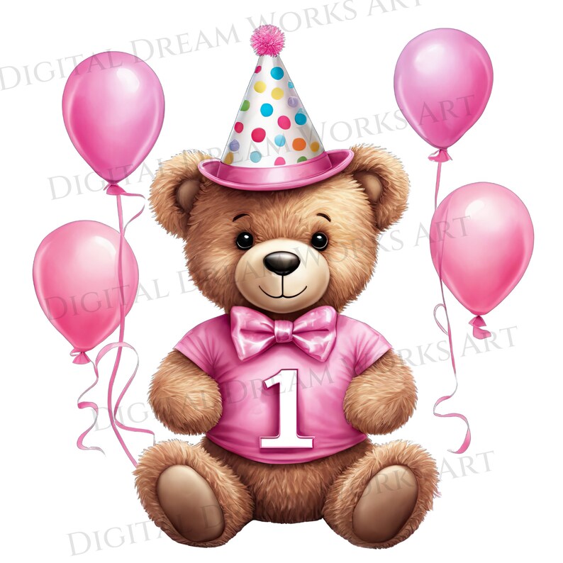 1st Birthday Teddy Bear Clipart, Sublimation First Birthday Watercolor ...