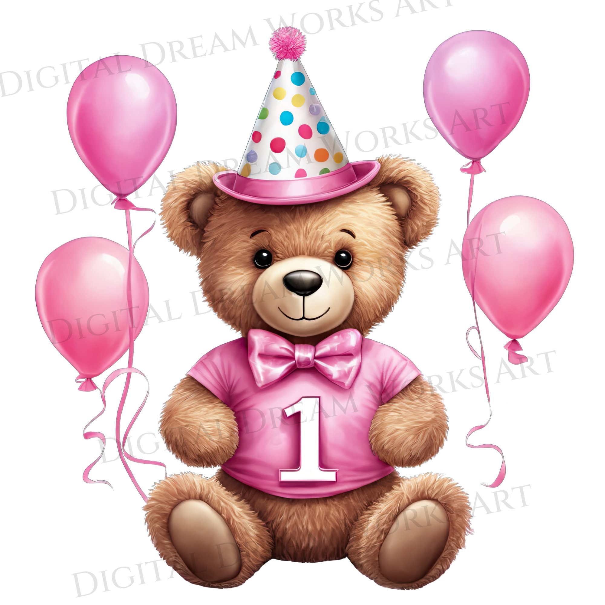 1st Birthday Teddy Bear Clipart, Sublimation First Birthday Watercolor ...