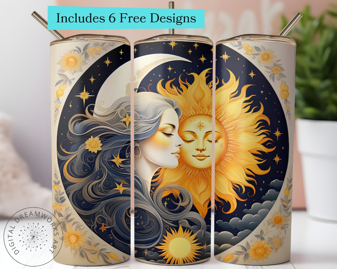 Celestial Sun and Moon Boho 20oz Skinny Tumbler Sublimation Design, Sun ...