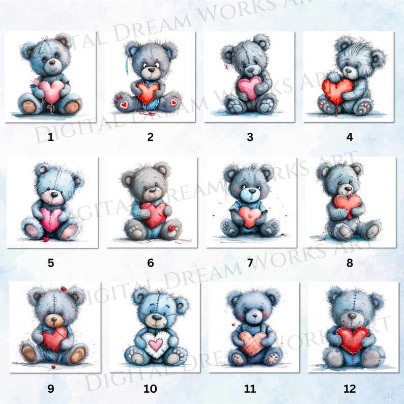 Valentine Teddy Bear Clipart Bundle, Printable Valentines Day Teddy ...