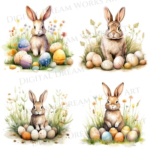 Vintage Watercolor Easter Bunny Clipart Bundle, Printable Easter Eggs ...