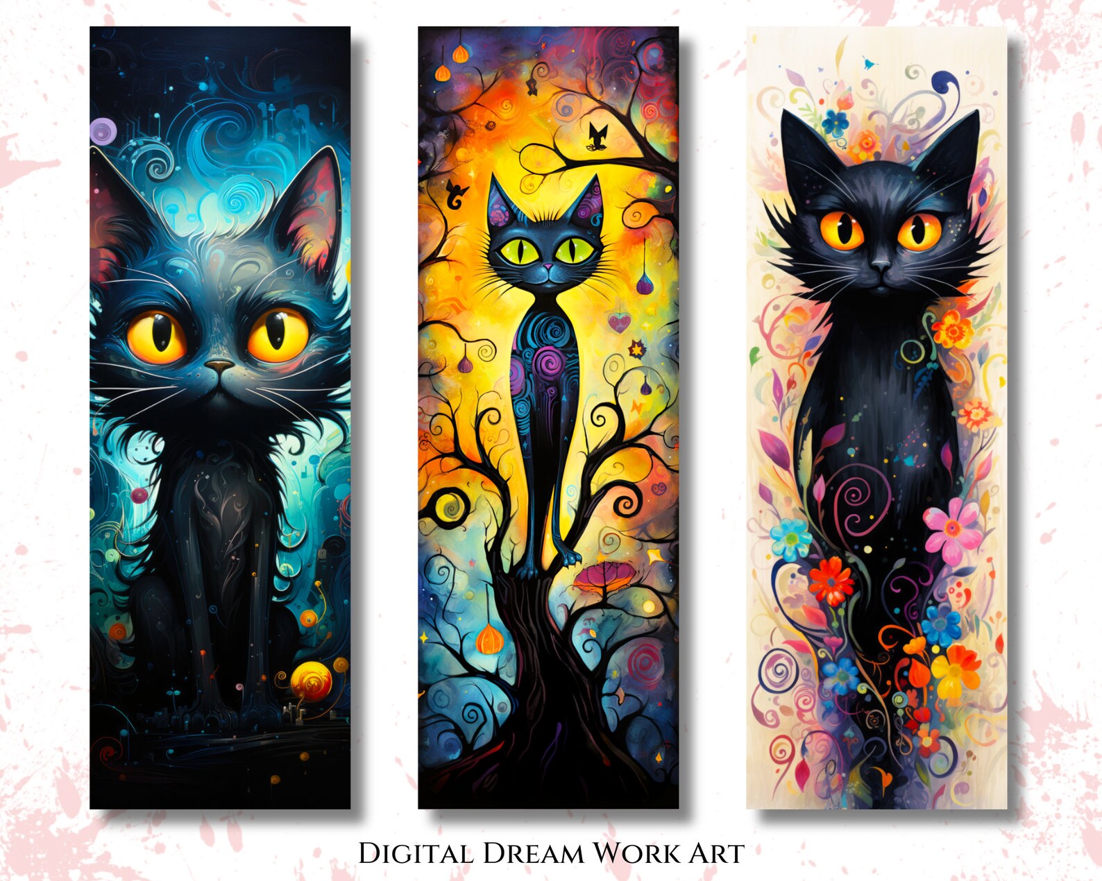 Black Cat Printable Bookmarks, Digital Collage Sheet, Witch Ephemera ...