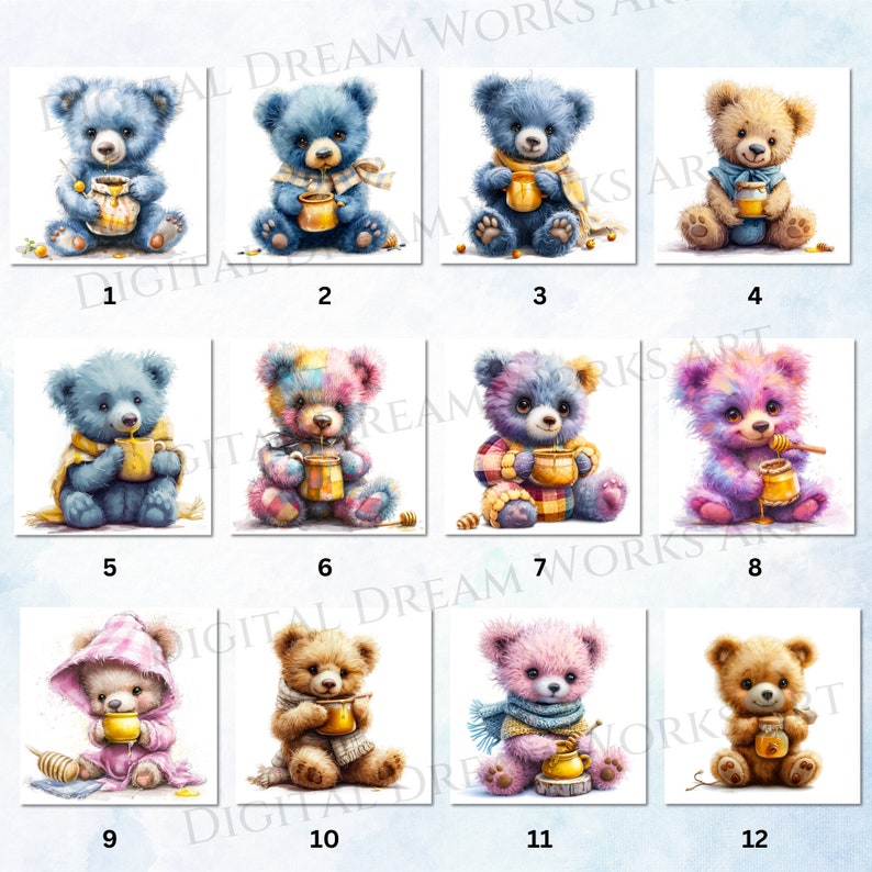 Teddy Bear Clipart Bundle, Printable Honey Pot Teddy Bear Clipart ...