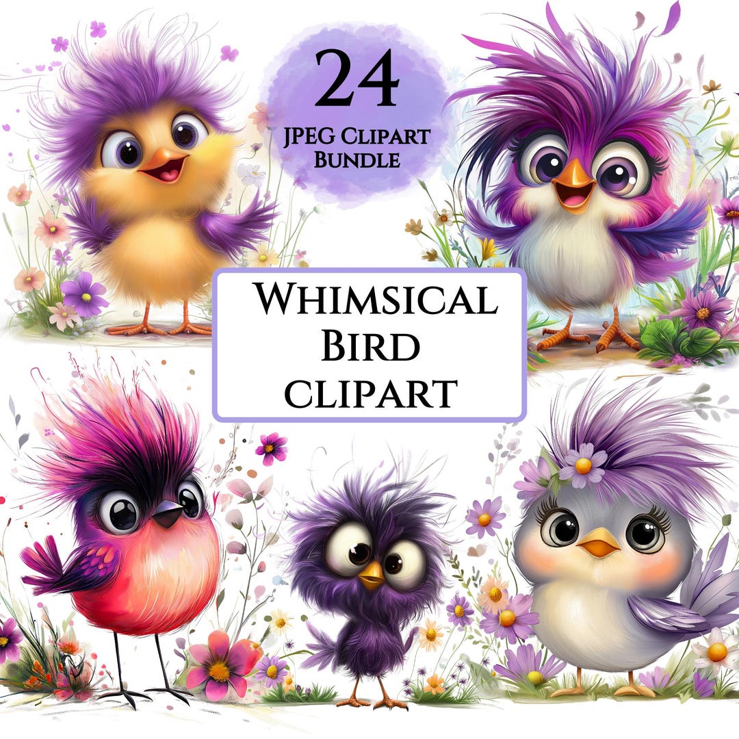 Whimsical Birds Clipart Bundle, Quirky Funny Colorful Birds Clipart ...
