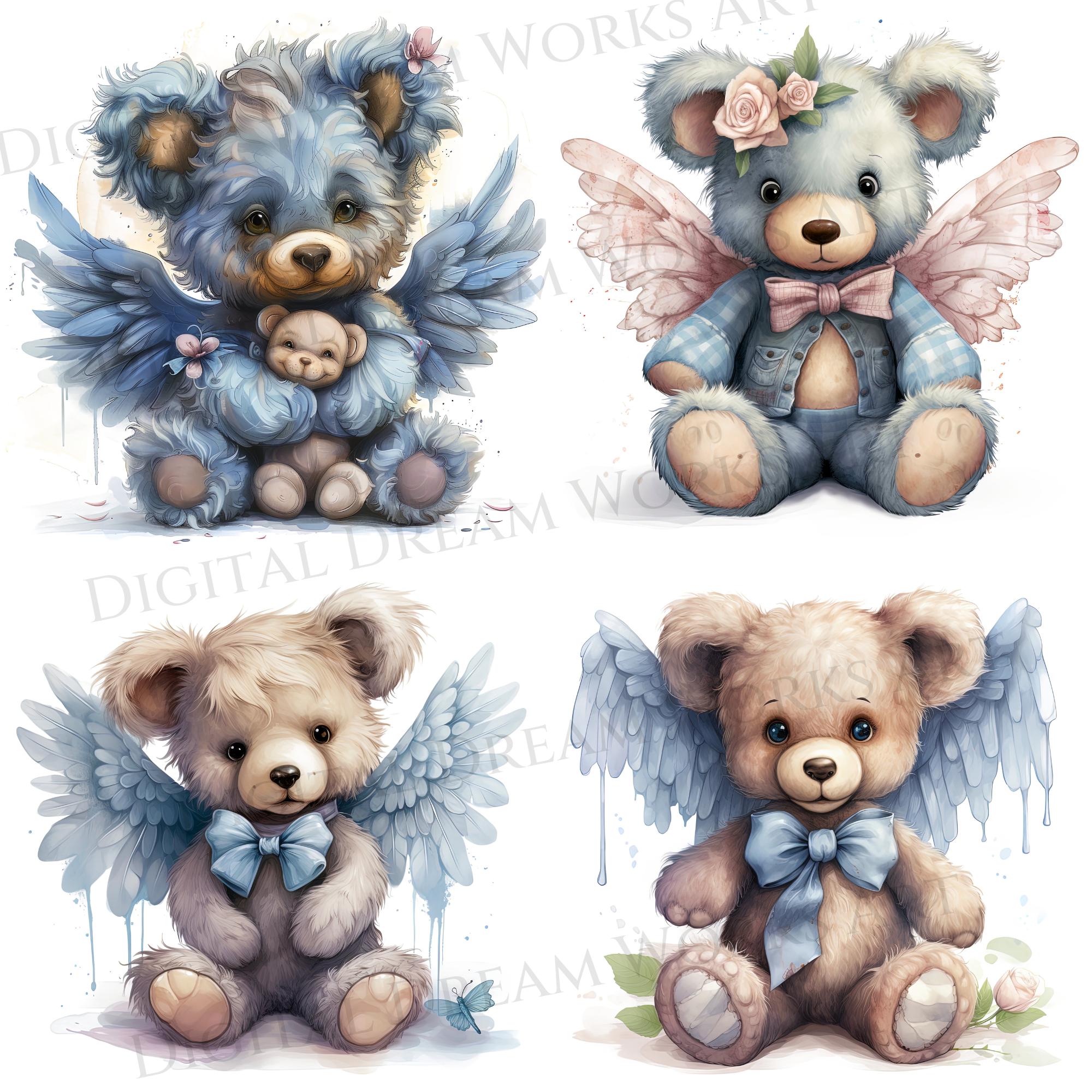 Angel Wing Teddy Bear Clipart Bundle, Printable Teddy Bear Clipart ...