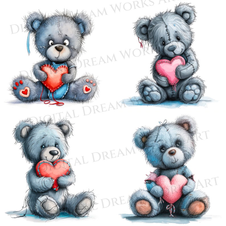 Valentine Teddy Bear Clipart Bundle, Printable Valentines Day Teddy ...