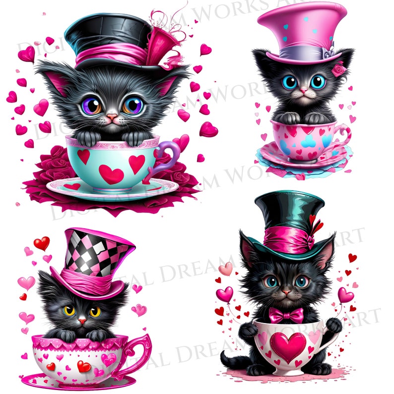 Valentine Teacup Kitten Clipart Bundle, Sublimation Valentines Day ...