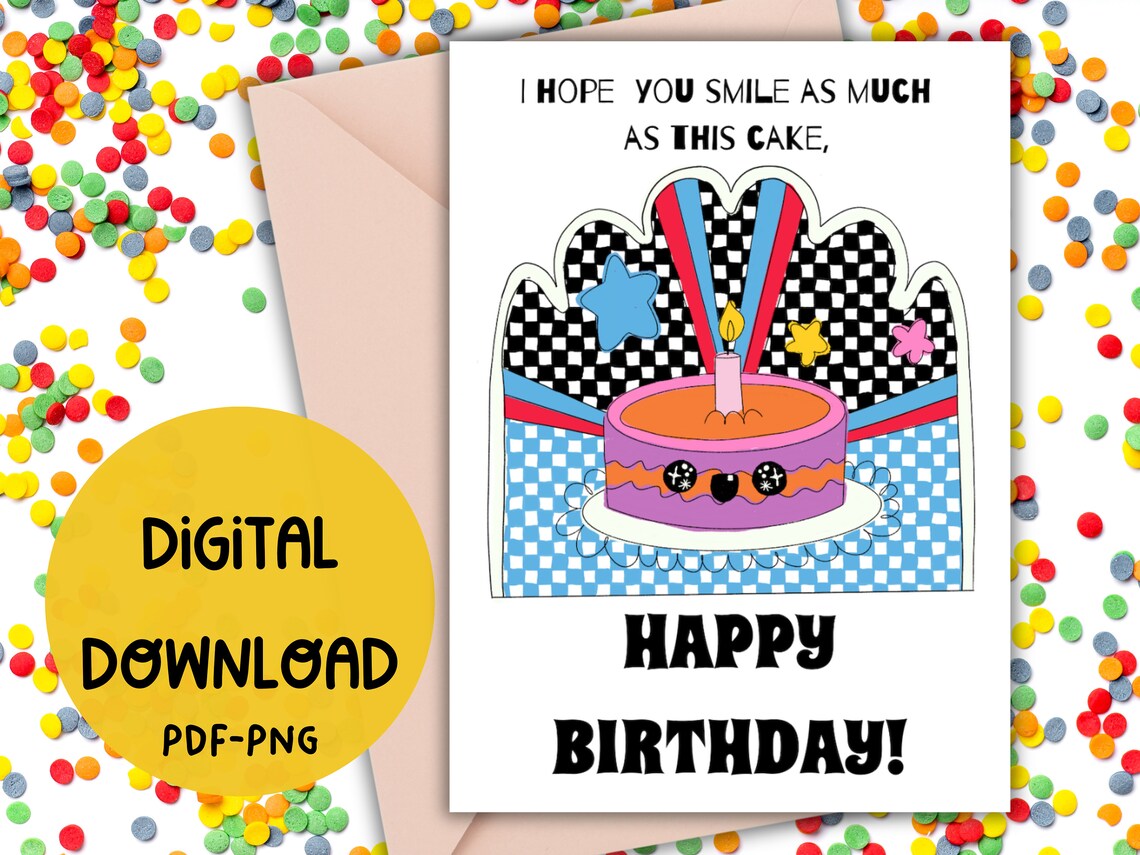 Printable Happy Birthday Card Downloadable, Retro Greeting Card, Lovely ...