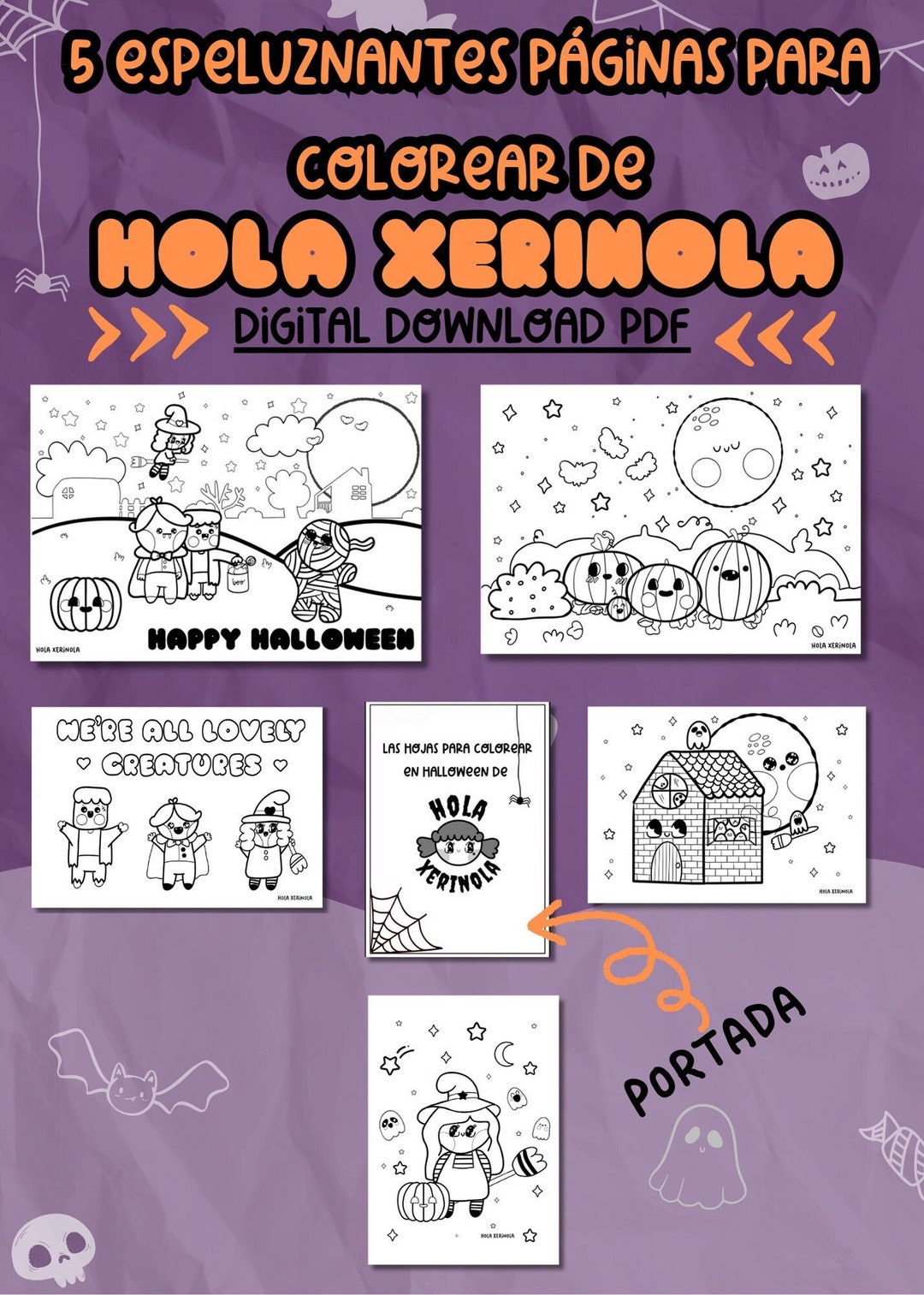 The 5 Spooky Halloween Coloring Sheets, Kawaii to Paint, Printable ...