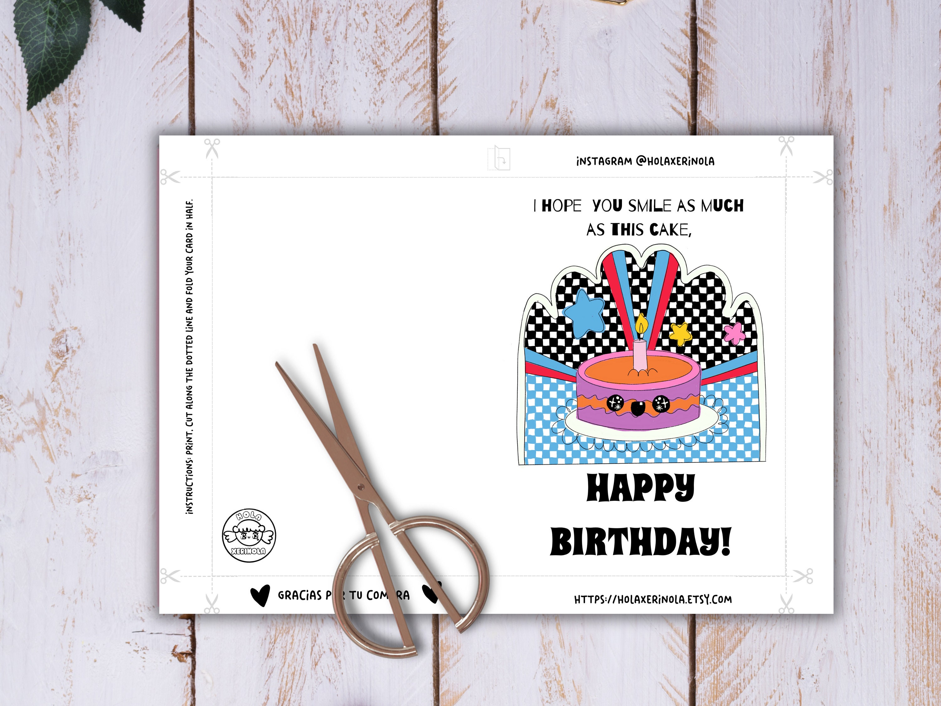Printable Happy Birthday Card Downloadable, Retro Greeting Card, Lovely ...