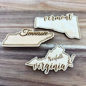 State Shaped Magnets, Custom State Wooden Magnets, Personalized State ...