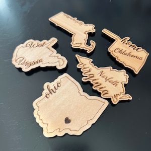 State Shaped Magnets, Custom State Wooden Magnets, Personalized State ...