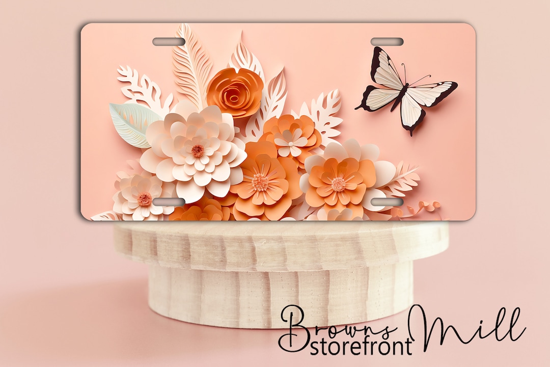 3D Flower License Plate, 3D Flower and Butterfly License Plate, Floral ...