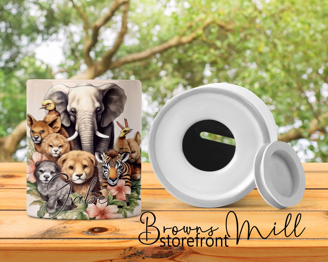 Safari Animals Coin Bank, Personalized Safari Piggy Bank. Baby Safari ...
