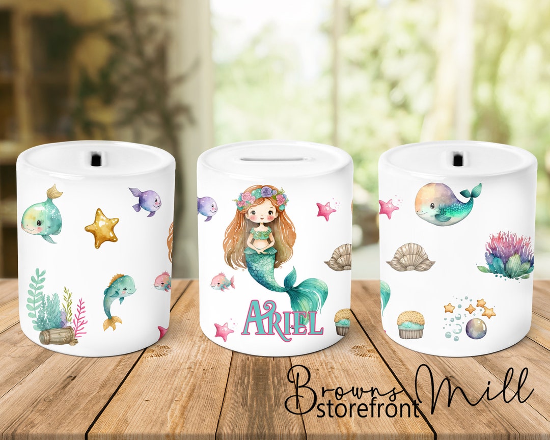 Mermaid Coin Bank, Personalized Piggy Bank. Mermaid Money Bank, Ceramic ...