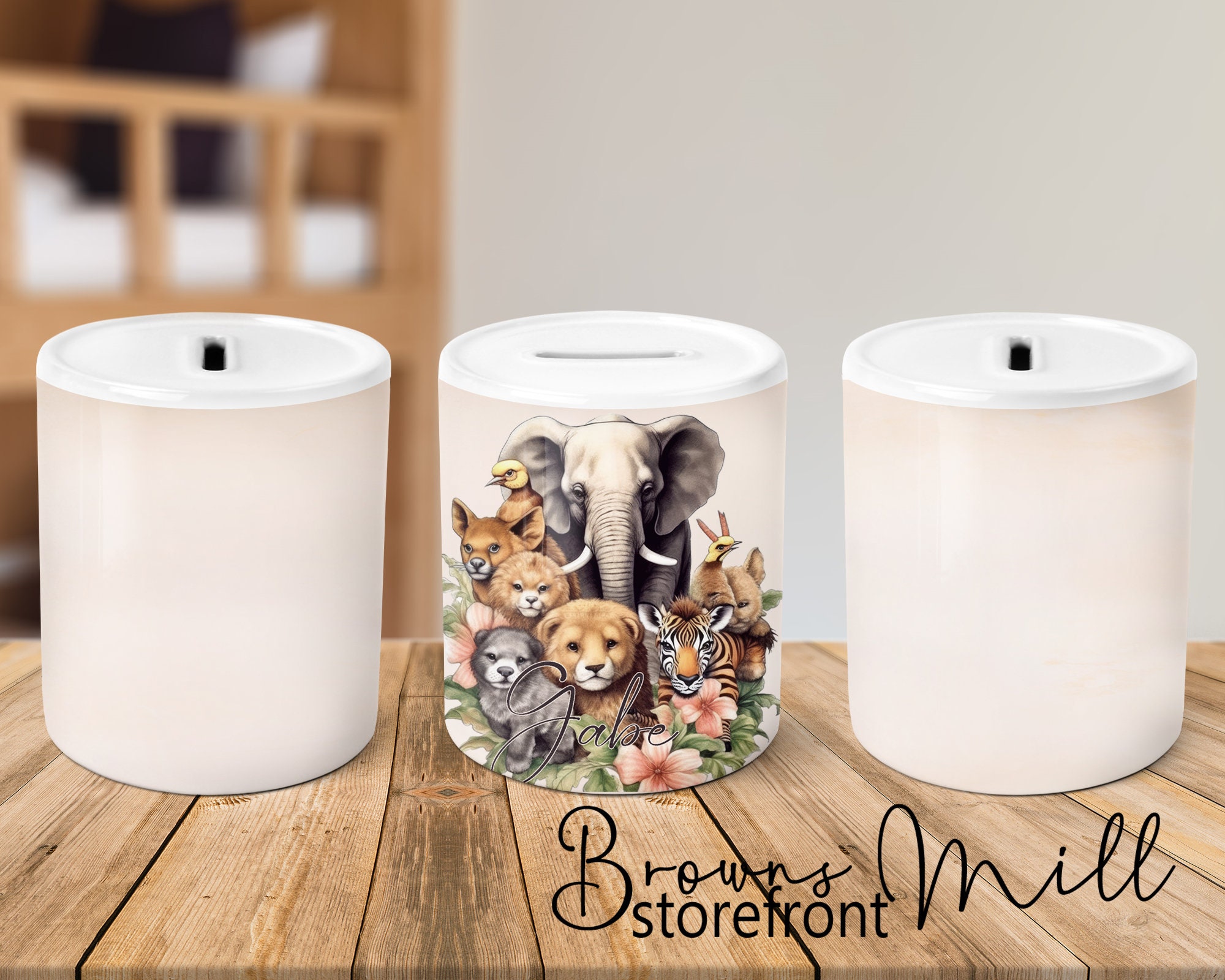 Safari Animals Coin Bank Personalized Safari Piggy Bank. Baby - Etsy