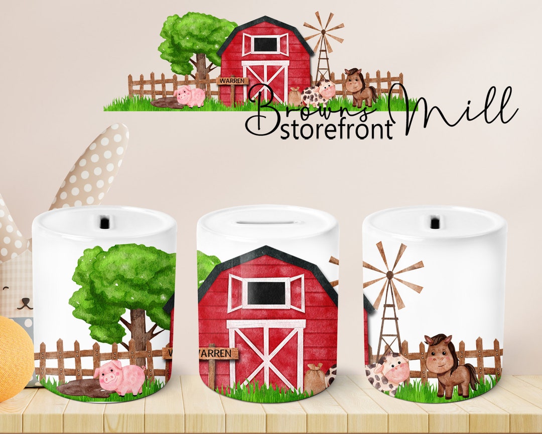 Barn Yard Coin Bank, Personalized Farm Piggy Bank. Farm Animals Money ...