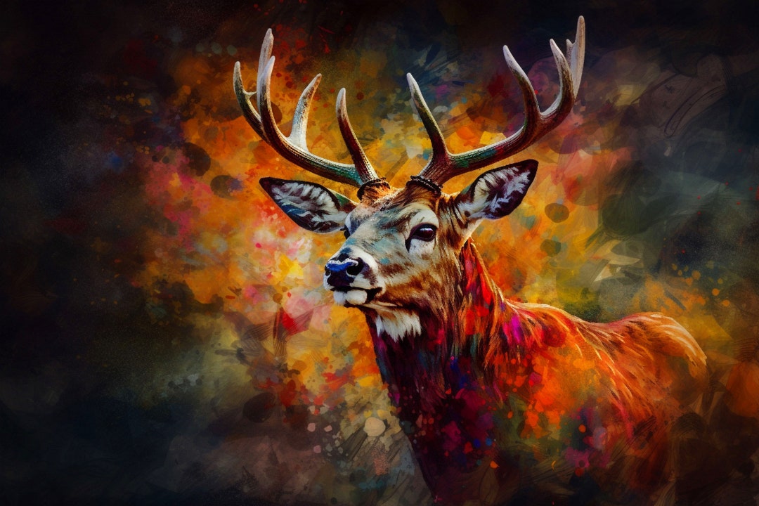 Majestic Whitetail Buck Abstract, Autumn, Painting Digital Print ...