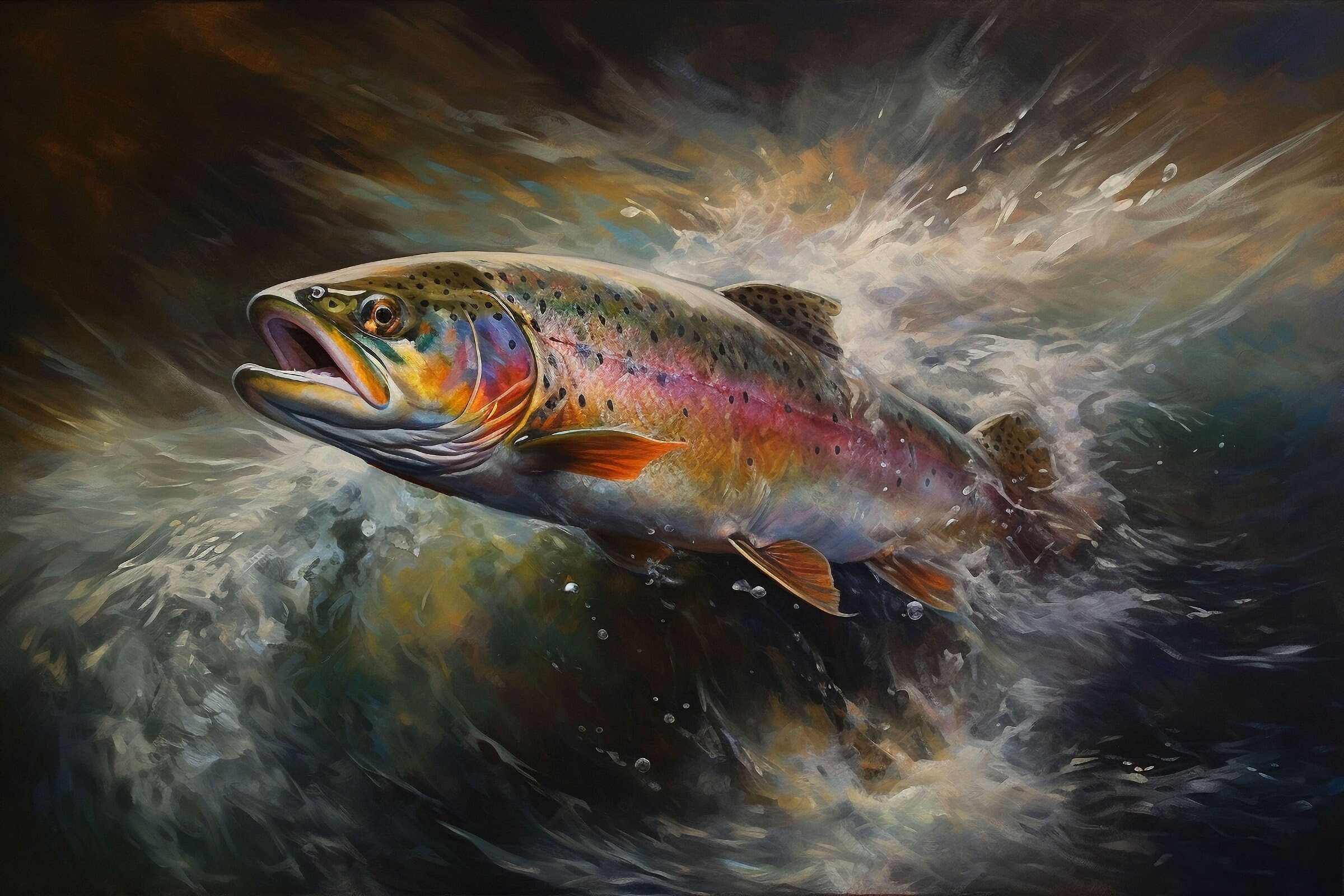 Rainbow Trout Fish Abstract Watercolor Painting Digital Print, Nature ...