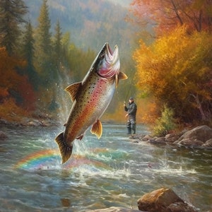 Rainbow Trout Fish Watercolor Painting Digital Print, Nature Art ...