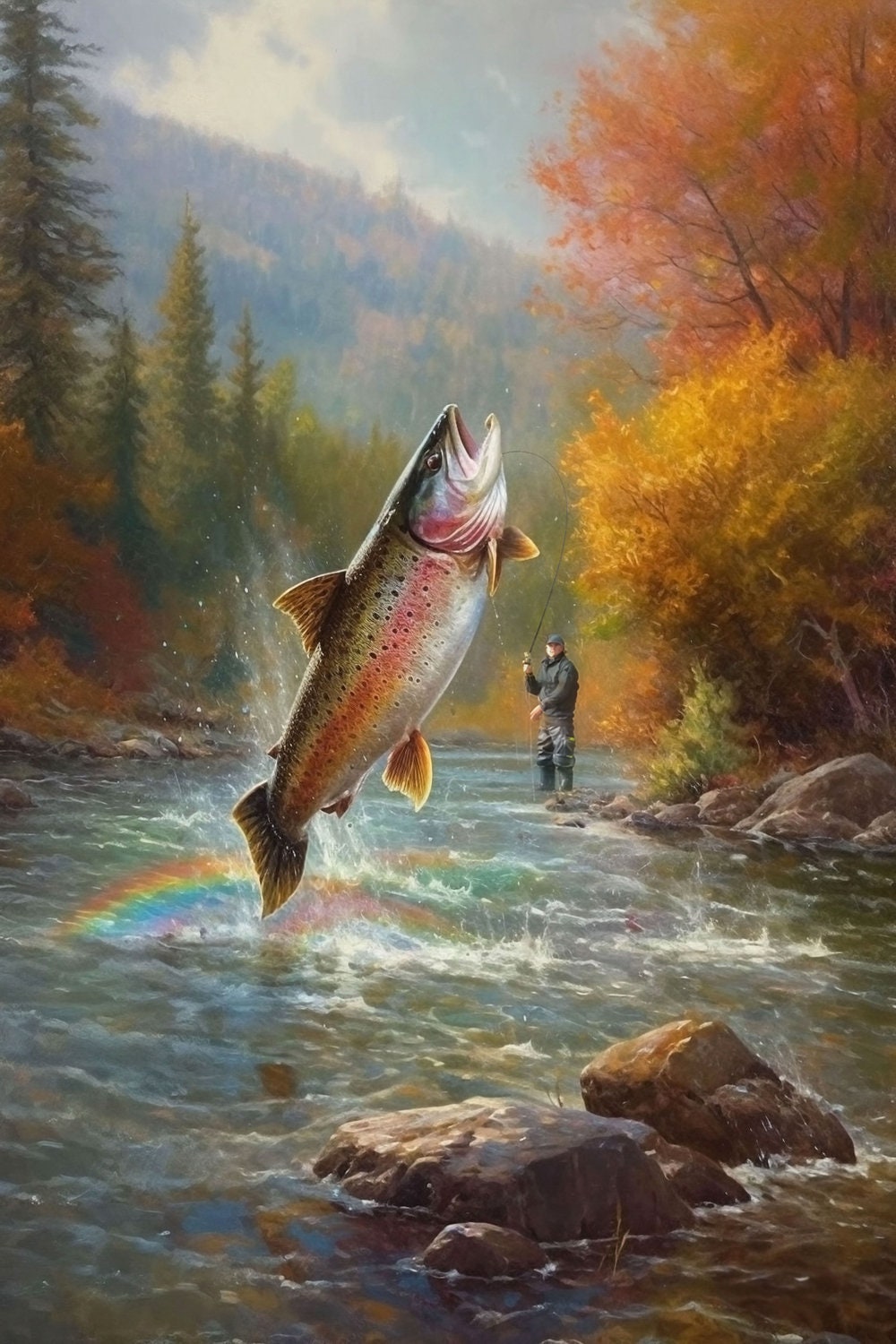 Rainbow Trout Fish Watercolor Painting Digital Print, Nature Art ...