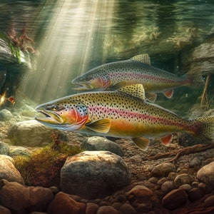 Rainbow Trout Fish Watercolor Painting Digital Print, Nature Art ...