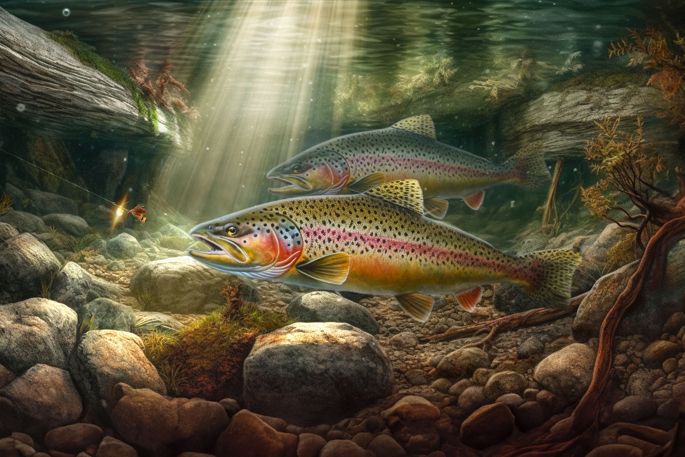 Rainbow Trout Fish Watercolor Painting Digital Print, Nature Art ...