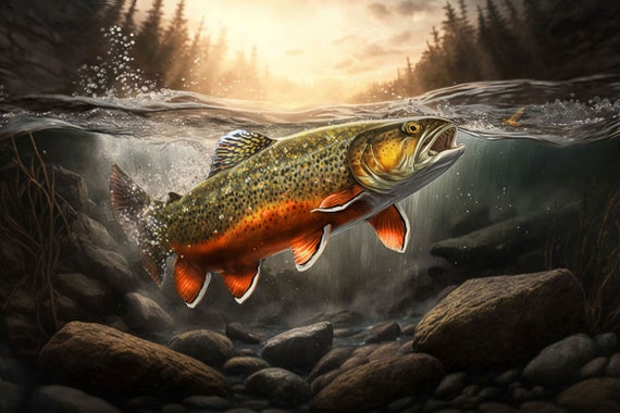 Brook Trout Jumping Out Of Water