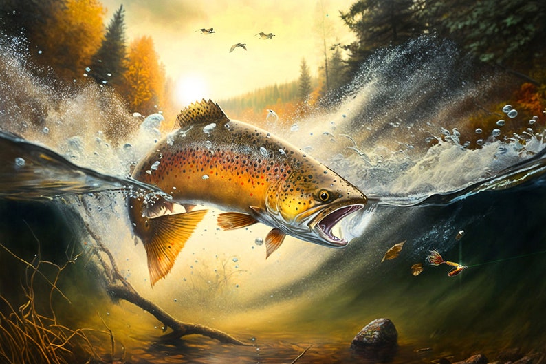 Brown Trout Fish Watercolor Painting Digital Print, Nature Art ...