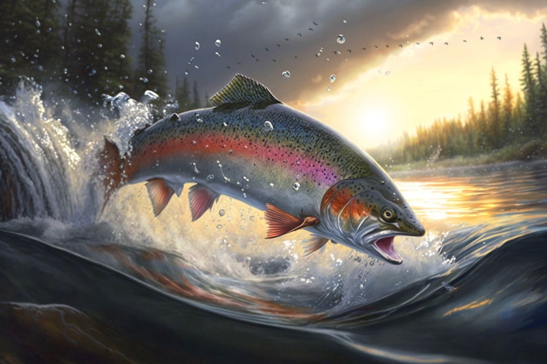 Rainbow Trout Fish Watercolor Painting Digital Print, Nature Art ...