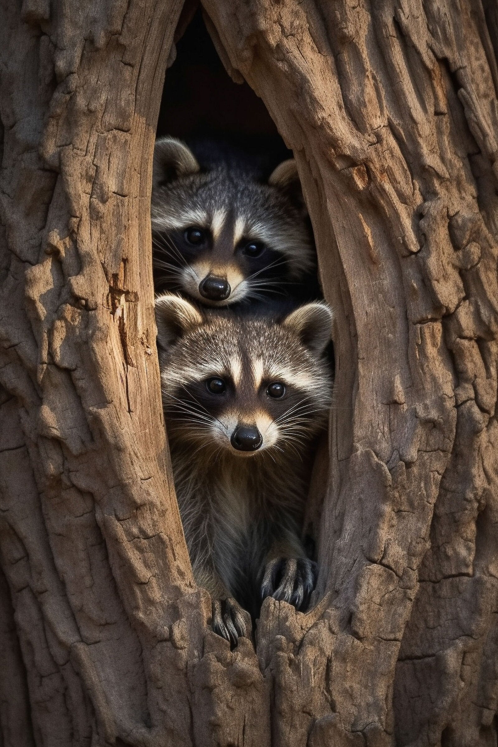 Baby Raccoons in Tree Painting Digital Print, Nature Art, Nature Animal ...