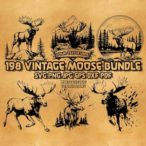 Vintage Moose Svg Bundle, Moose Lake Landscape Svg, Moose Mountain ...