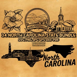 North Carolina Outline SVG Bundle, USA State Outline, Tar Heel State ...