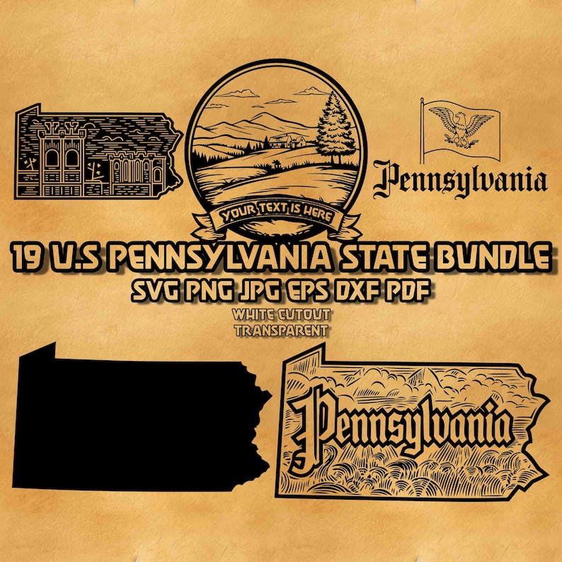 Pennsylvania State Outline SVG Bundle: Laser Engrave File, Map ...