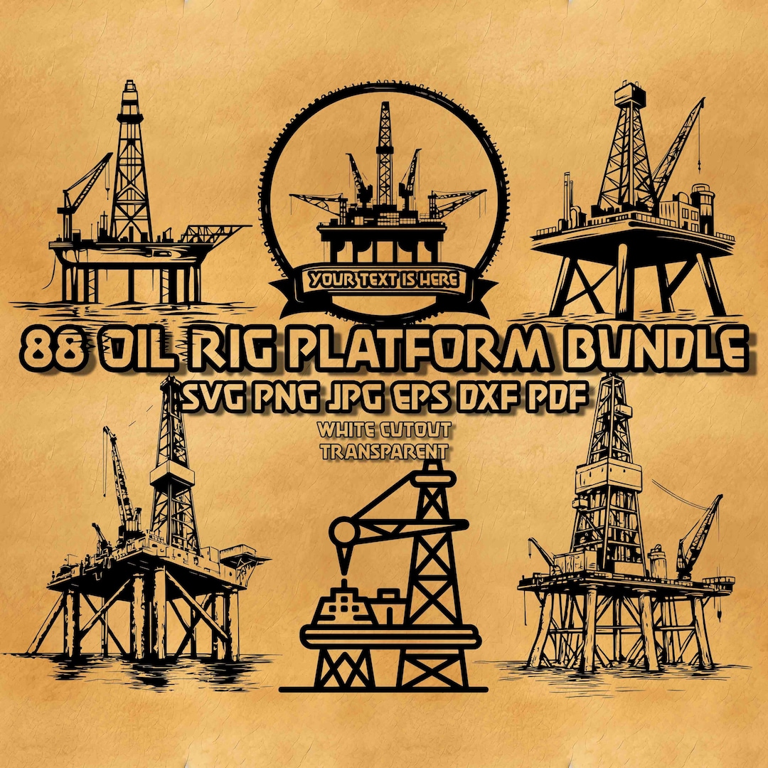 Oil Rig Platform in Ocean Svg Bundle, Tower Crane Svg, Gas Drilling ...