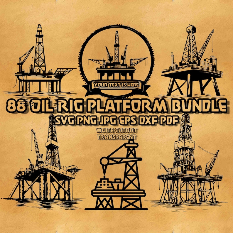 Oil Rig Platform in Ocean Svg Bundle, Tower Crane Svg, Gas Drilling ...