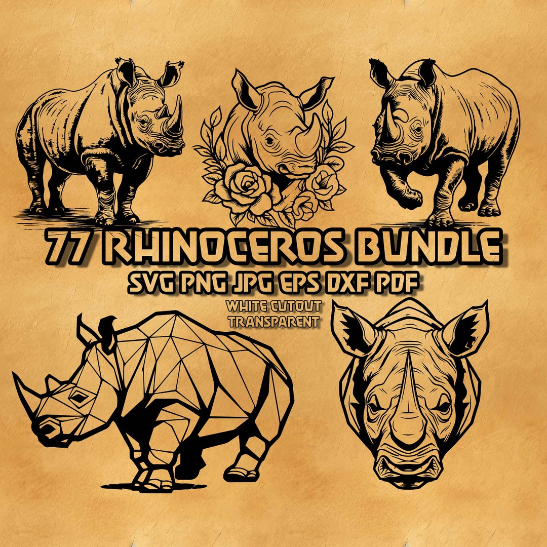 Rhinoceros Svg Bundle, Floral Rhinoceros Svg, Safari Svg, Rhino Svg ...