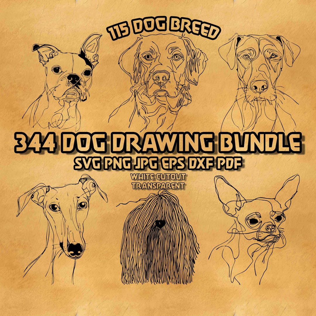 Dog Line Drawing Svg Bundle, 115 Dog Breed Lineart Svg, Complete ...
