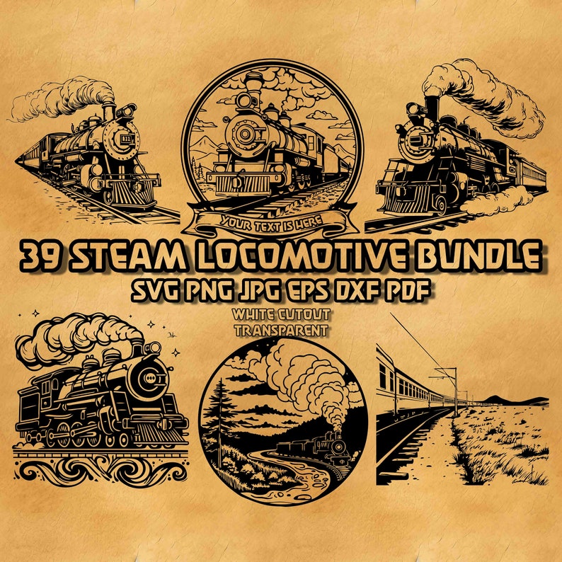 Steam Locomotive SVG Bundle: Train Designs for Laser Engraving (digital ...