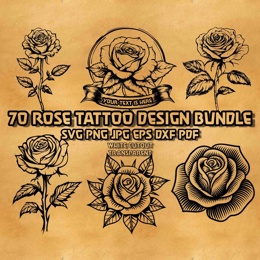 Rose Tattoo Design SVG Bundle: Gothic Floral Clipart (PNG, EPS) - Etsy