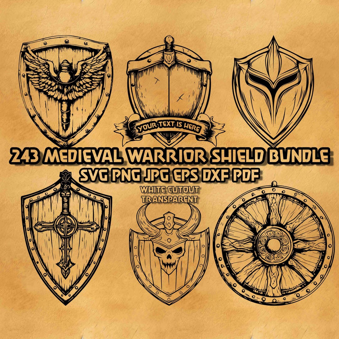 Medieval Warrior Shield SVG Bundle, Knightly and Historical Shield ...
