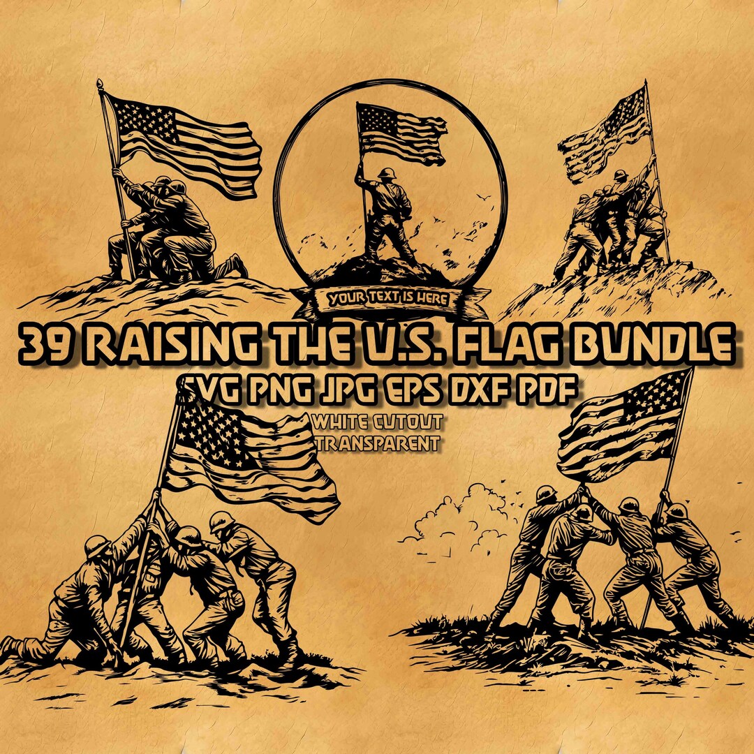 Raising the U.S. Flag Svg Bundle, Iwo Jima Flag Raising Designs ...
