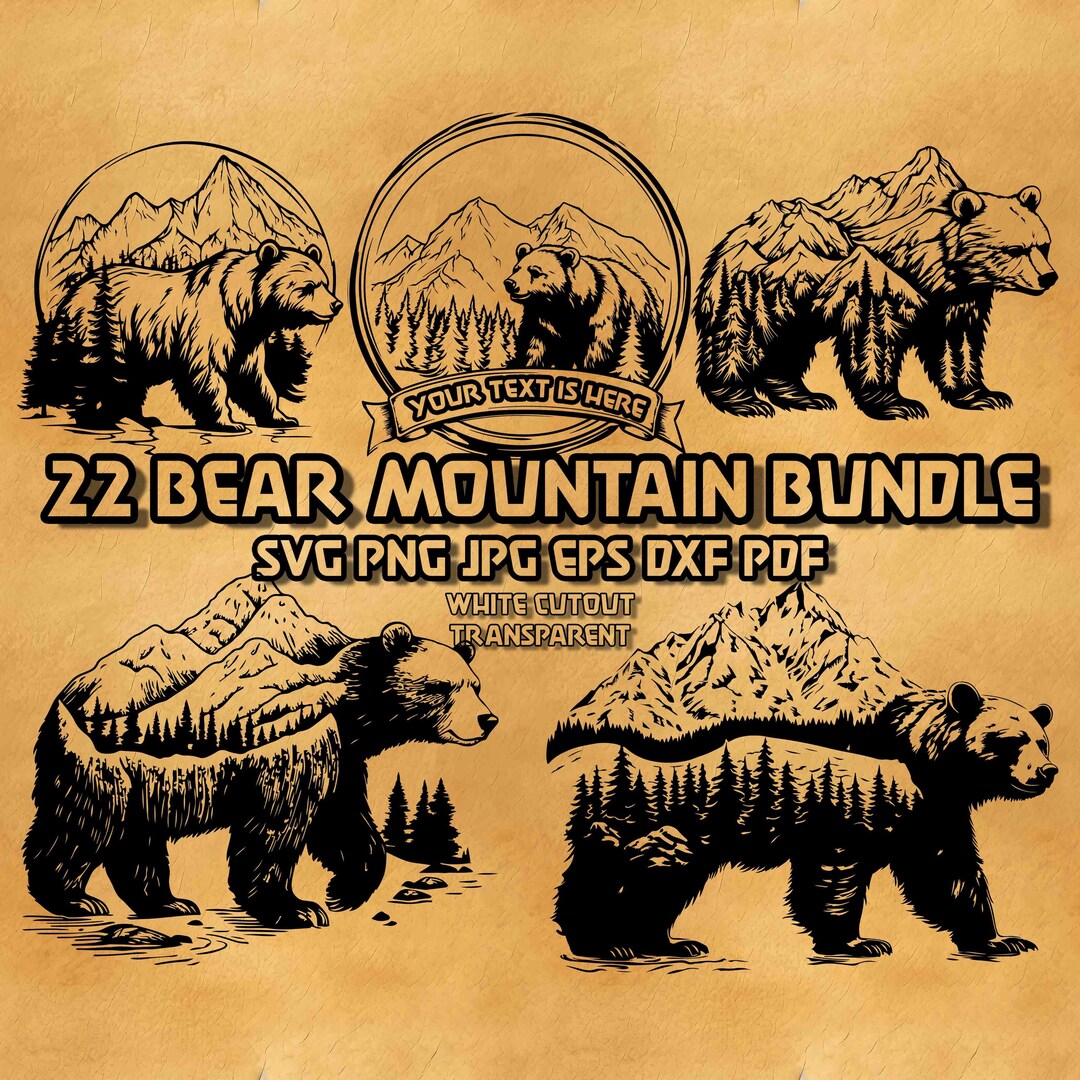 Bear Mountain SVG Bundle: Double Exposure Forest Design (PNG, SVG) - Etsy
