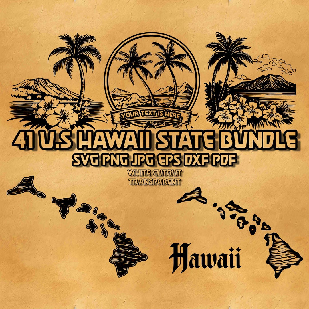 Hawaii State Outline SVG Bundle: Aloha Tiki Design - Laser Engrave File ...